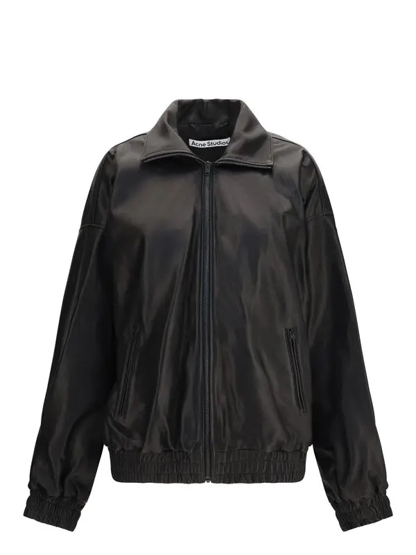 Acne Studios Leather Jacket With High Collar - Black