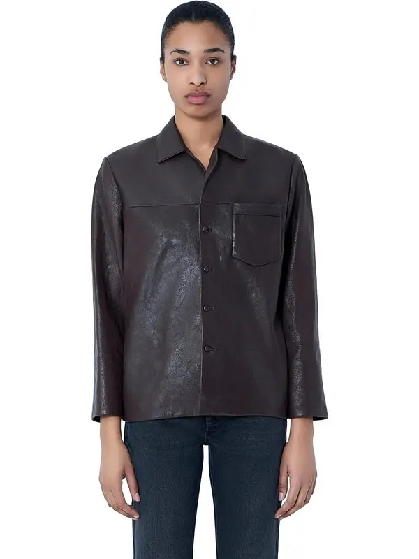 Saint Laurent Textured Leather Shirt - Brown