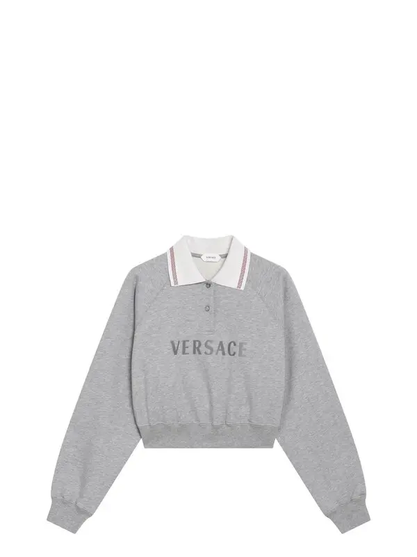 Versace Cropped Cotton Polo Sweatshirt - Gray