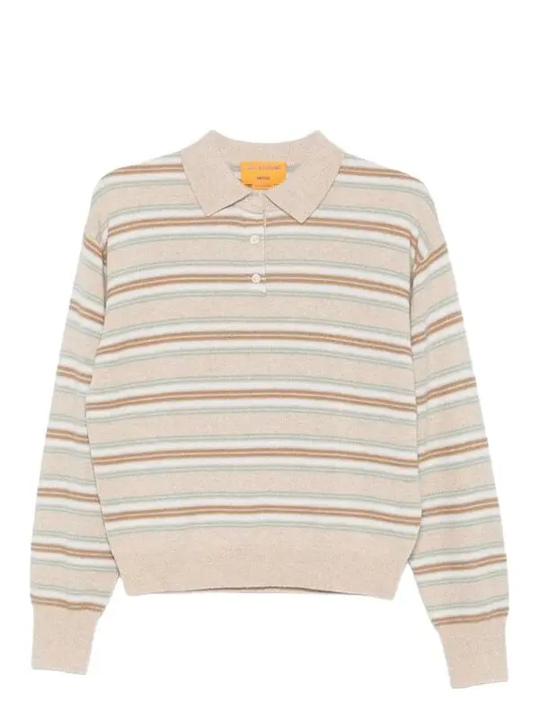 Guest In Residence Striped Cashmere Polo Jumper - Cream