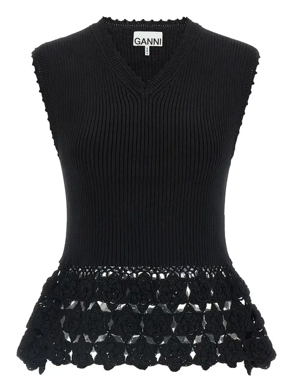 GANNI Cotton Crochet Vest - Black
