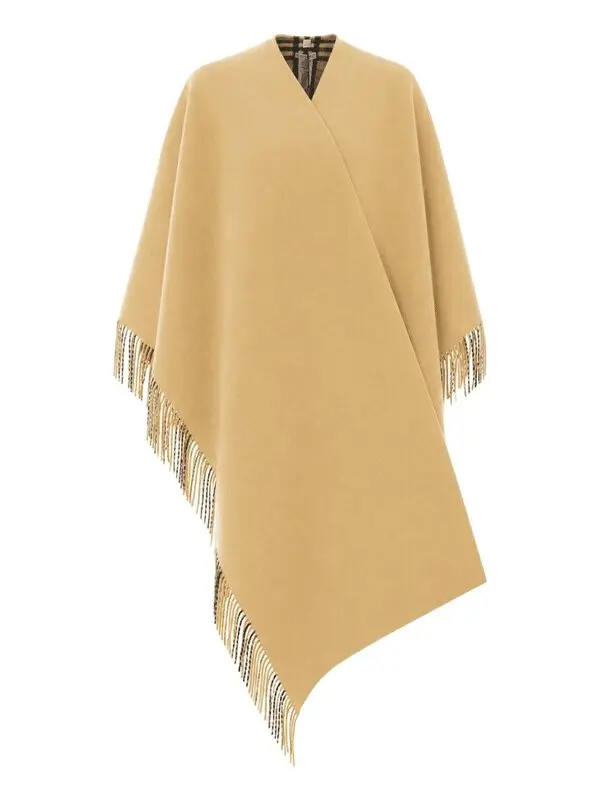 Burberry Blanket Style Wool Cape With House Check Logo - Cream