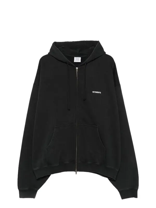Vetements Logo Print Zip Up Hoodie - Black