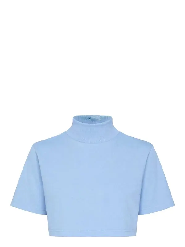Alaïa Sky Blue Cotton Jersey Cropped T-shirt - Multicolor