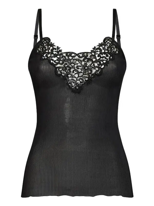 Saint Laurent Silk Guipure Lace Trim Tank Top - Black
