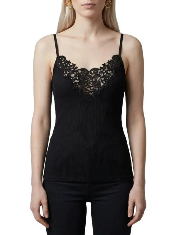 Saint Laurent Silk Guipure Lace Tank Top - Black