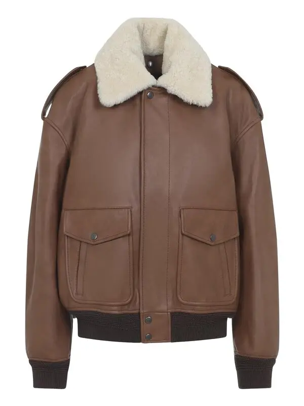 Saint Laurent Calf Leather Aviator Jacket - Brown