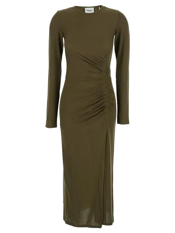 Isabel Marant Étoile Jelina' Midi Dress With Round Neck And Ruched Details In Modal Stretch - Green