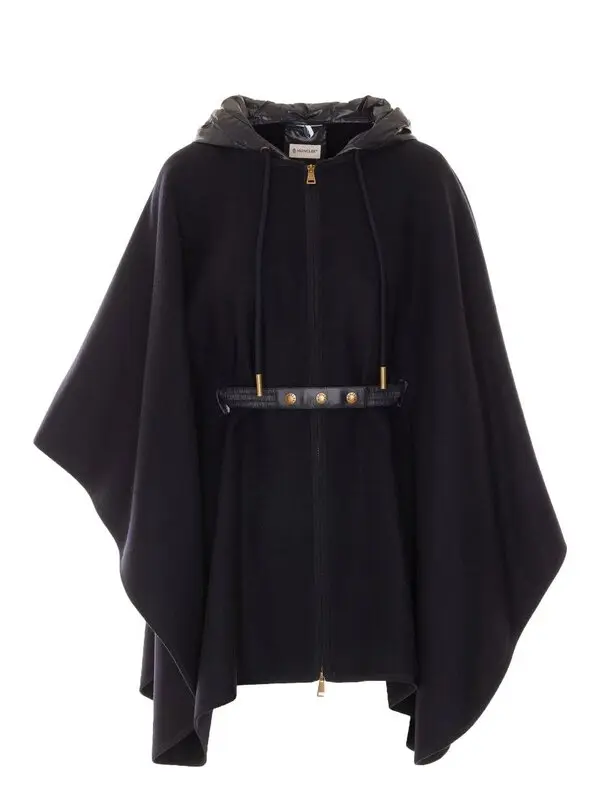 Moncler Hooded Belted Cape - Black