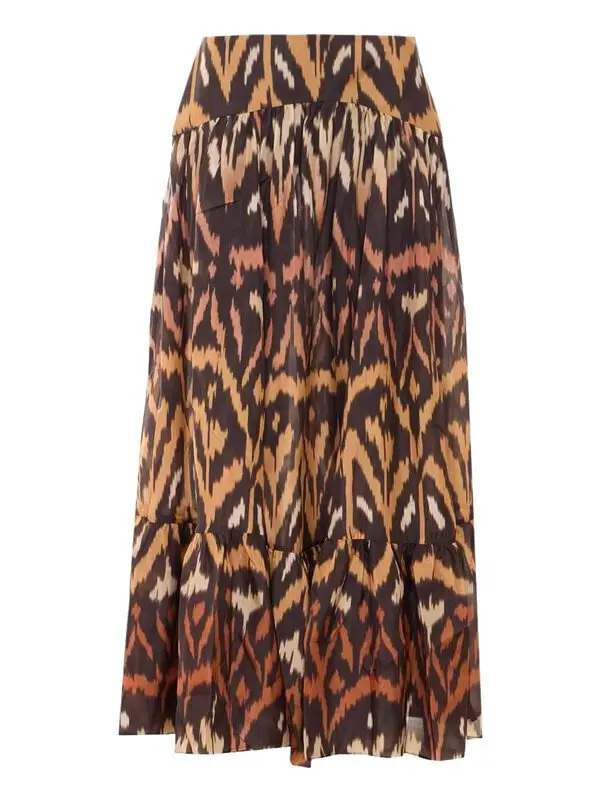 Zimmermann Aster Silk Graphic Print Flounce Skirt - Brown