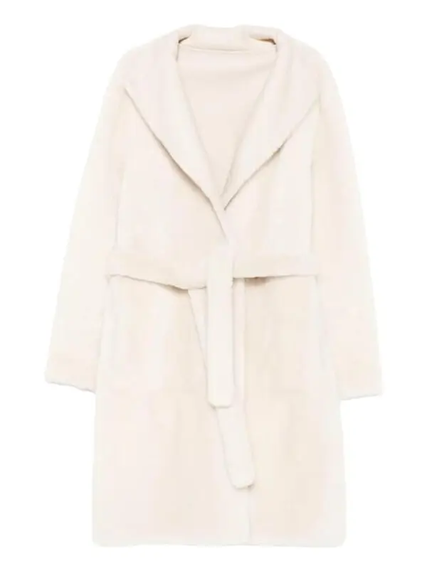 YVES SALOMON Shearling Texture Coat - Cream