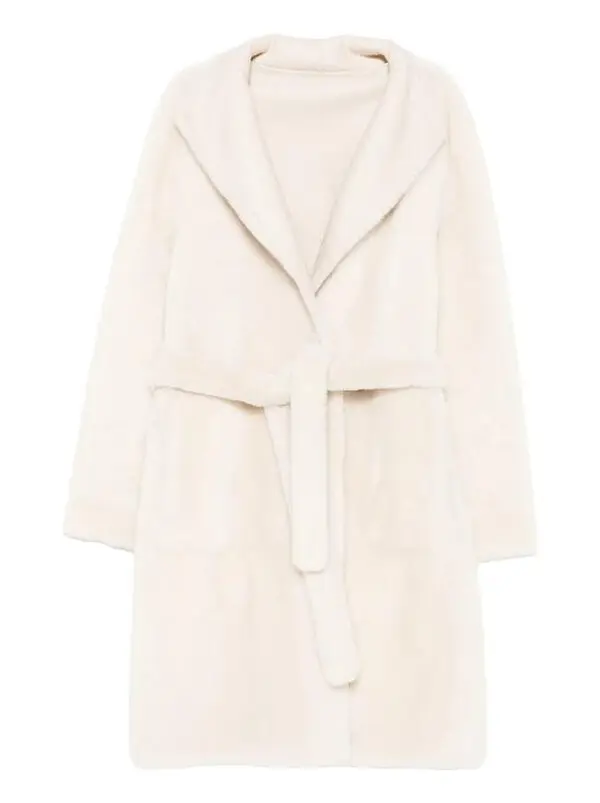 YVES SALOMON Shearling Texture Coat - Cream