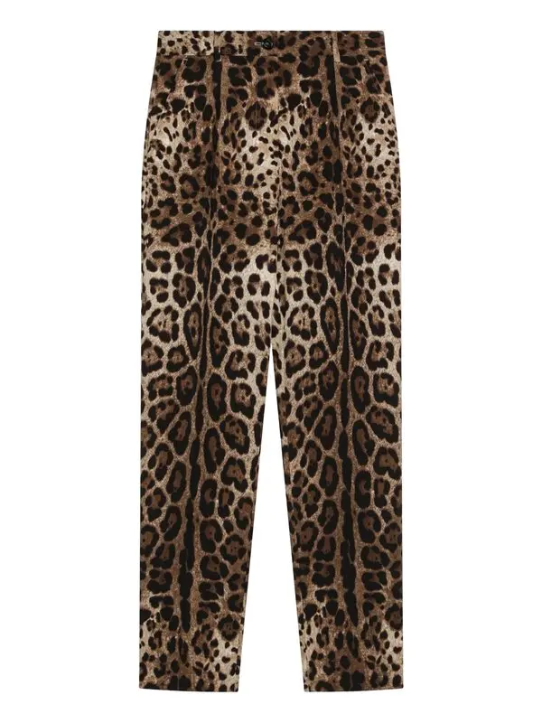 Dolce & Gabbana Leopard-print Stretch Wool Canvas Pants - Brown
