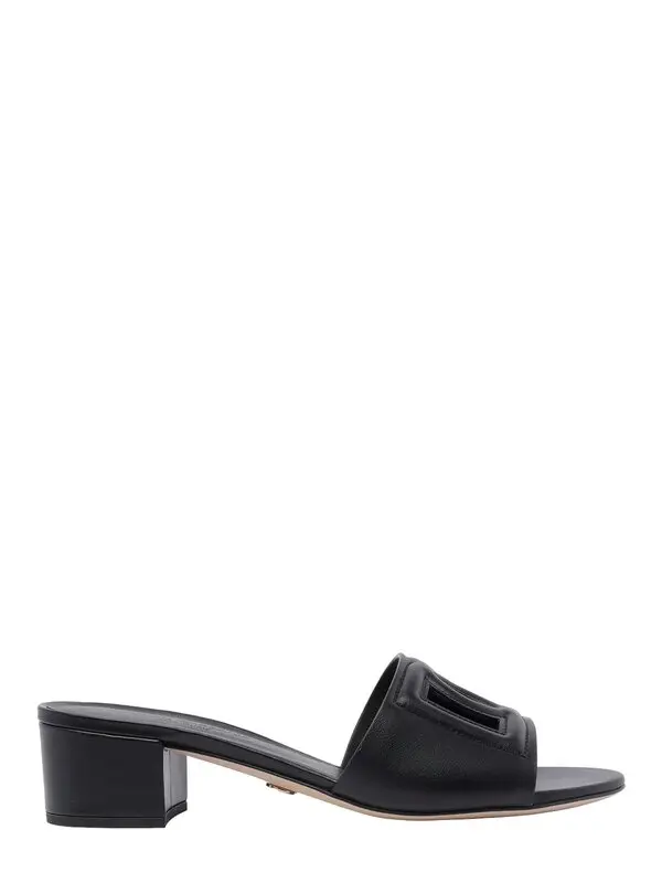 Dolce & Gabbana Calfskin Mules With Dg Millennials Logo - Black