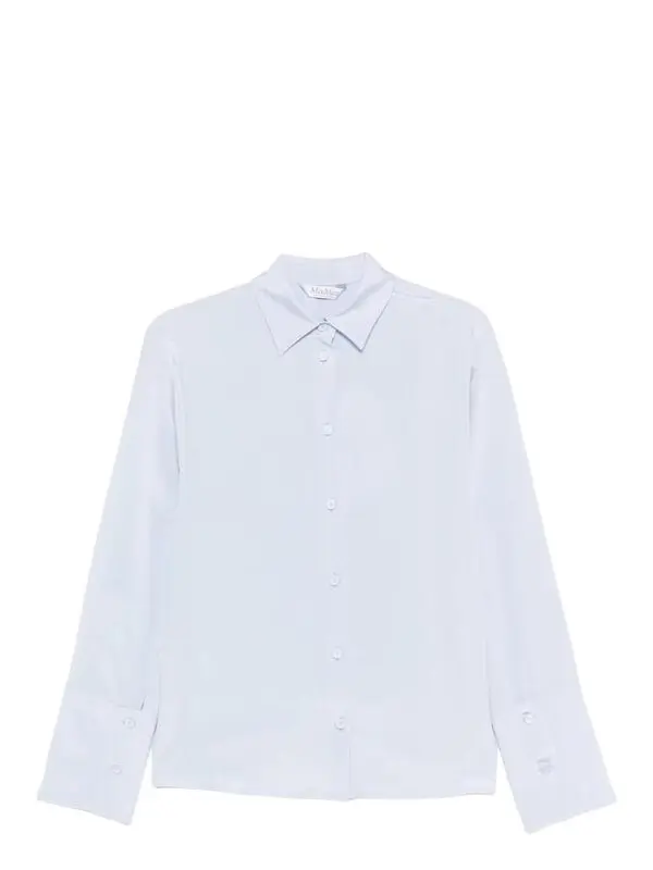 Max Mara Silk Elastane Long Sleeve Button Up Shirt - Blue