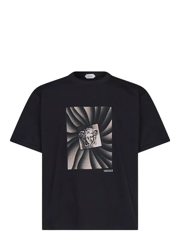 Versace Black Cotton Jersey Printed Regular T-shirt - Multicolor