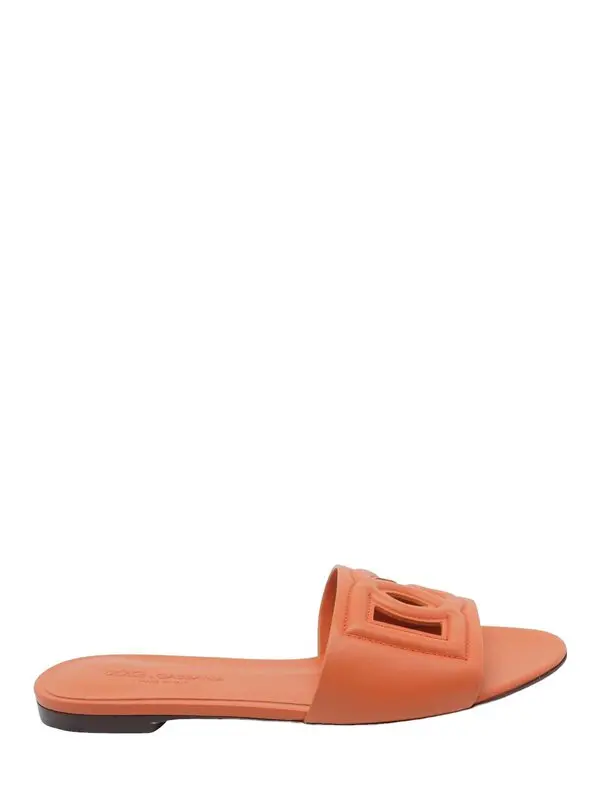 Dolce & Gabbana Calfskin Sliders With Dg Logo - Orange