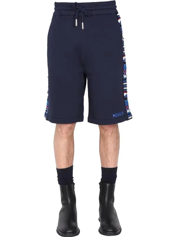 Missoni Embroidered Logo And Jacquard Insert Bermuda - Blue