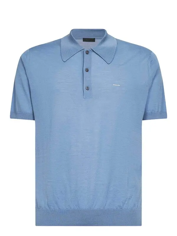 Prada Abbigliamento Aviator Blue Superfine Wool Short-sleeved Polo Shirt - Multicolor
