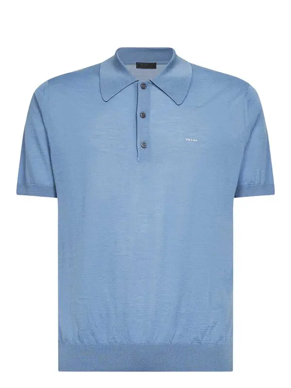 Prada Abbigliamento Aviator Blue Superfine Wool Short-sleeved Polo Shirt - Multicolor