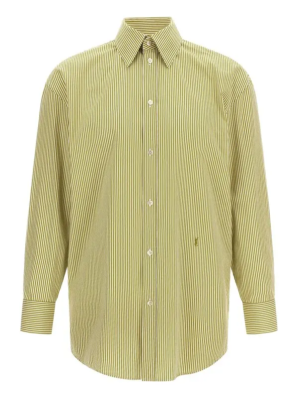 Saint Laurent Striped Cotton Poplin Shirt - Green