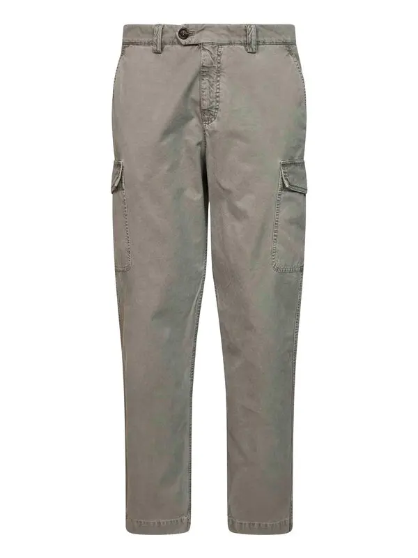 Brunello Cucinelli Washed Green Peached Cotton Gabardine Cargo Trousers - Multicolor