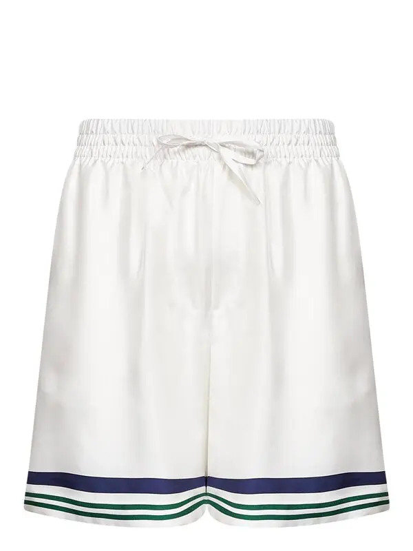 Casablanca White Silk Hotel Emblem Shorts - Multicolor