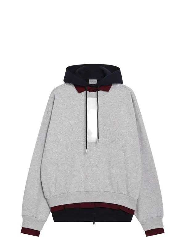 Balenciaga Layered Cotton Hoodie - Gray