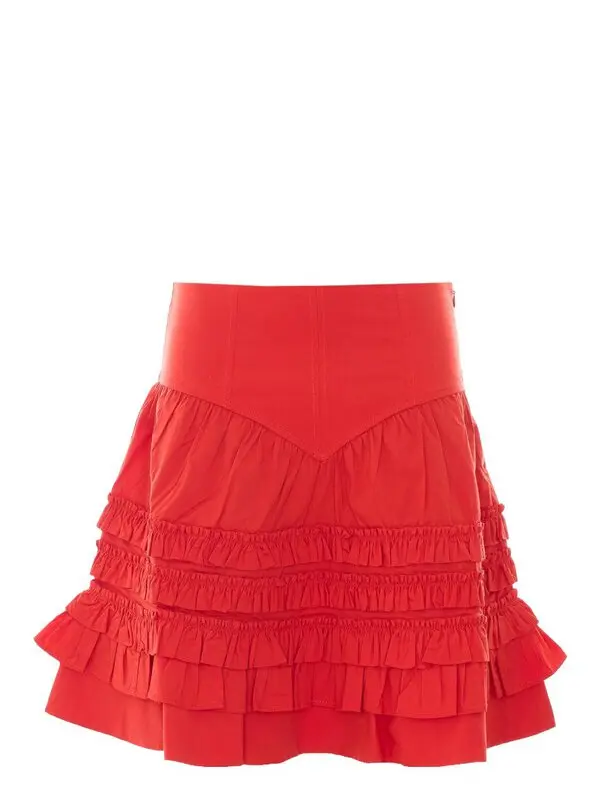 GANNI Flounce Midi Skirt - Red