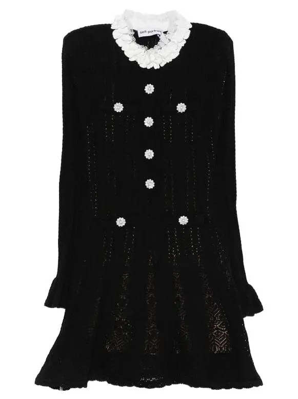 SELF-PORTRAIT Cotton Open-knit Day Dress - Black