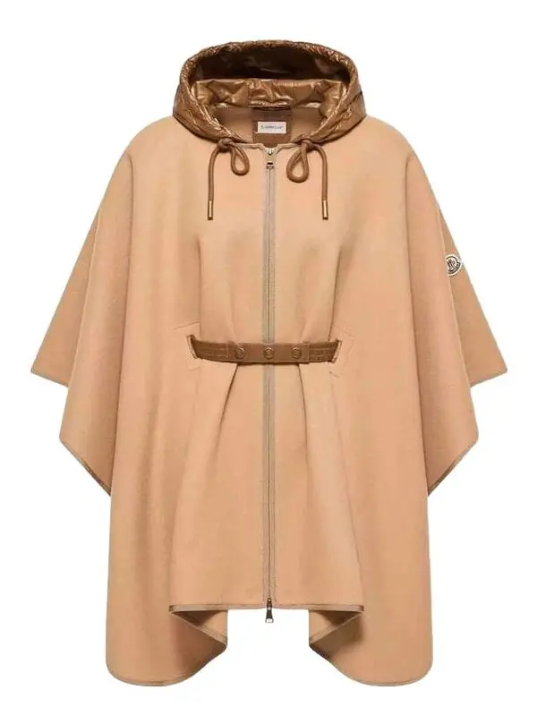 Moncler Felted Hooded Cape - Cream