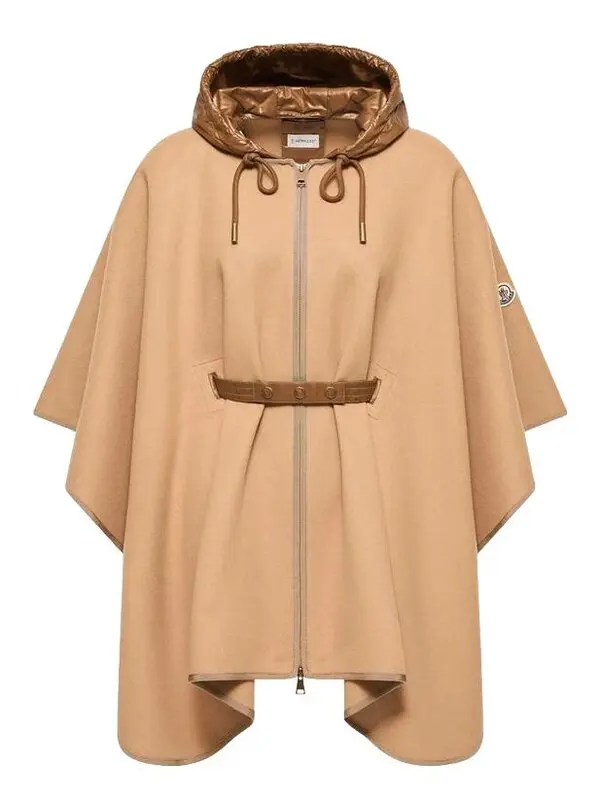 Moncler Felted Hooded Cape - Cream