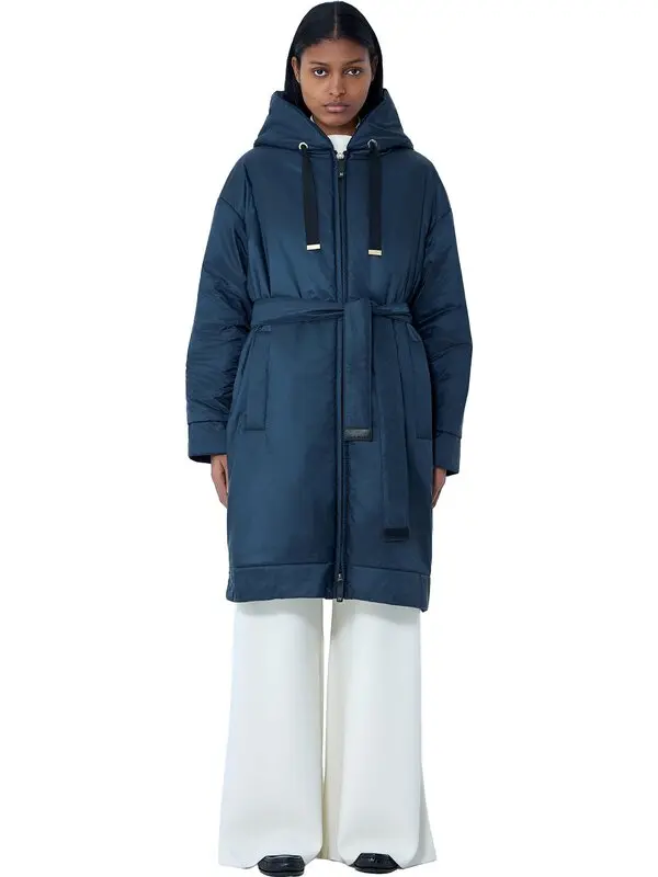 Max Mara Hooded Quilted Coat With Belt - Blue