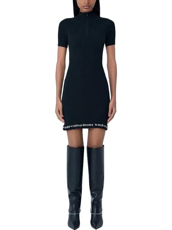 Alexander Wang Rib-knit Quarter-zip Mini Dress - Black