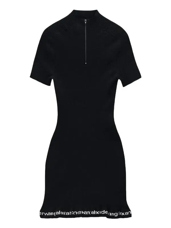 Alexander Wang Rib-knit Quarter-zip Dress - Black
