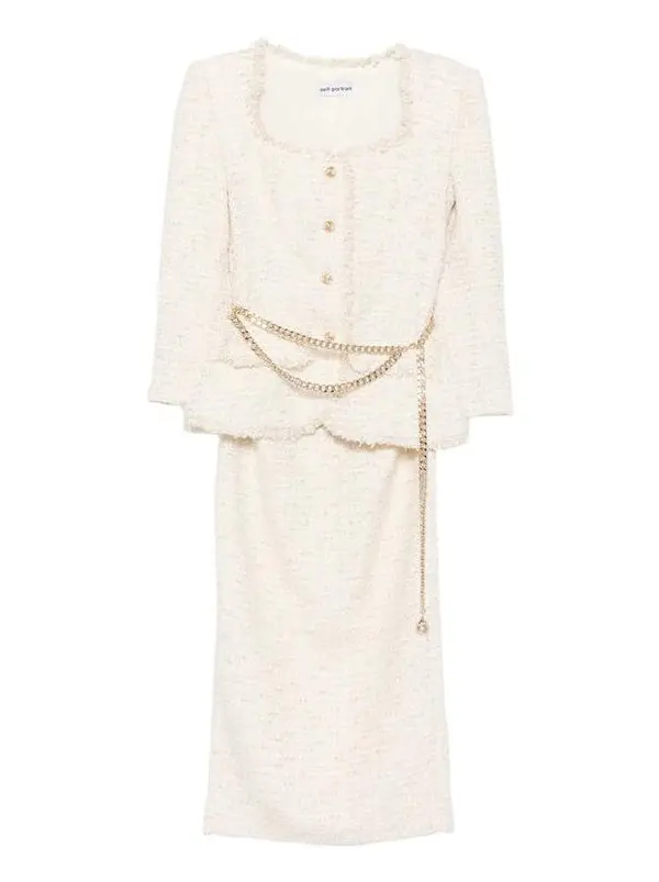 SELF-PORTRAIT Bouclé Tweed Skirt Set - Cream