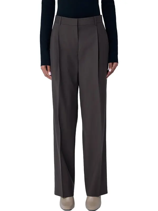 TOTEME Pleated Wool Twill Pants - Brown