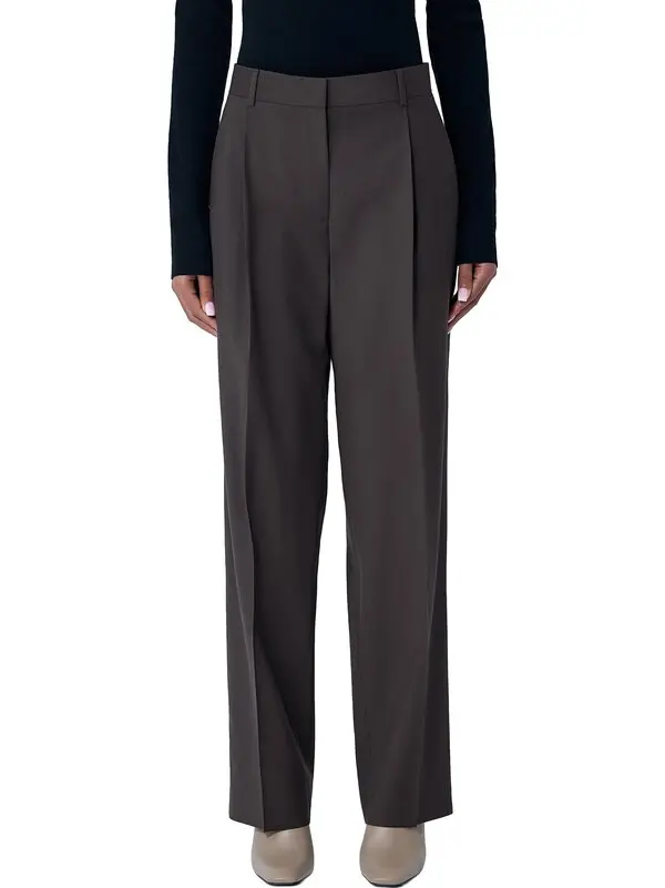 TOTEME Pleated Wool Twill Pants - Brown