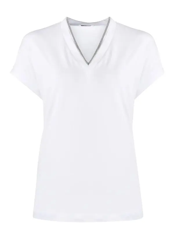 Brunello Cucinelli Monili Trim Cotton T-shirt - White
