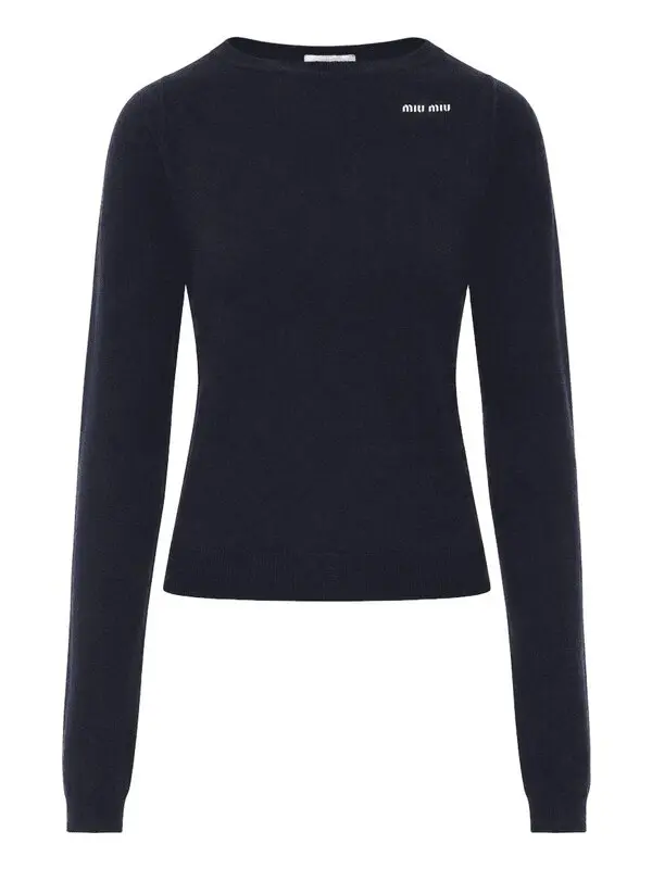 Miu Miu Logo Wool Boat Neck Shirt - Blue