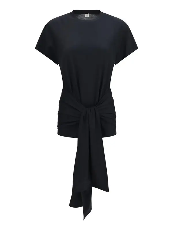 TOTEME Draped-waist Jersey T-shirt - Black