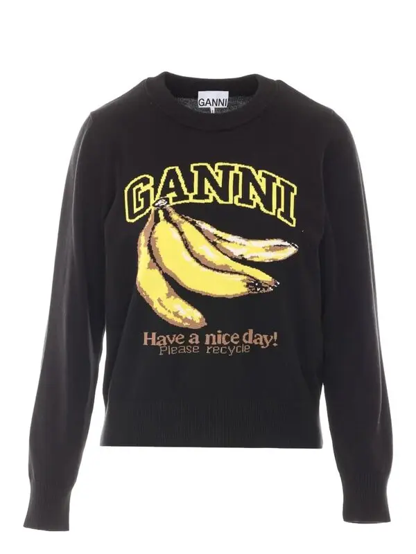 GANNI Logo Jumper With Banana Print - Black
