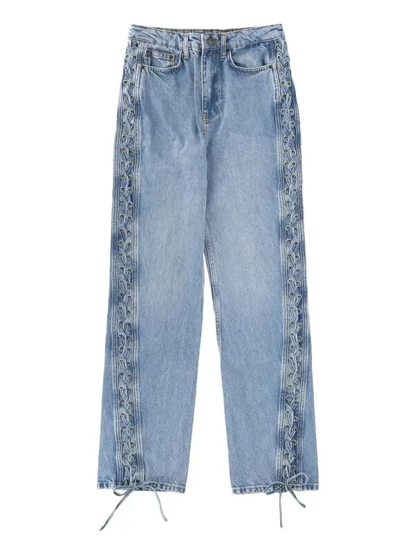 ROTATE BY BIRGER CHRISTENSEN Straight Fit Lace-up Denim Jeans - Blue