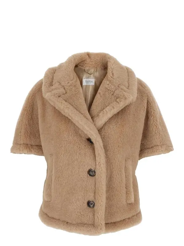 Max Mara Beige Cloak 'corvino' With Notched Revers And Short Sleeves In Faux Fur For - Multicolor