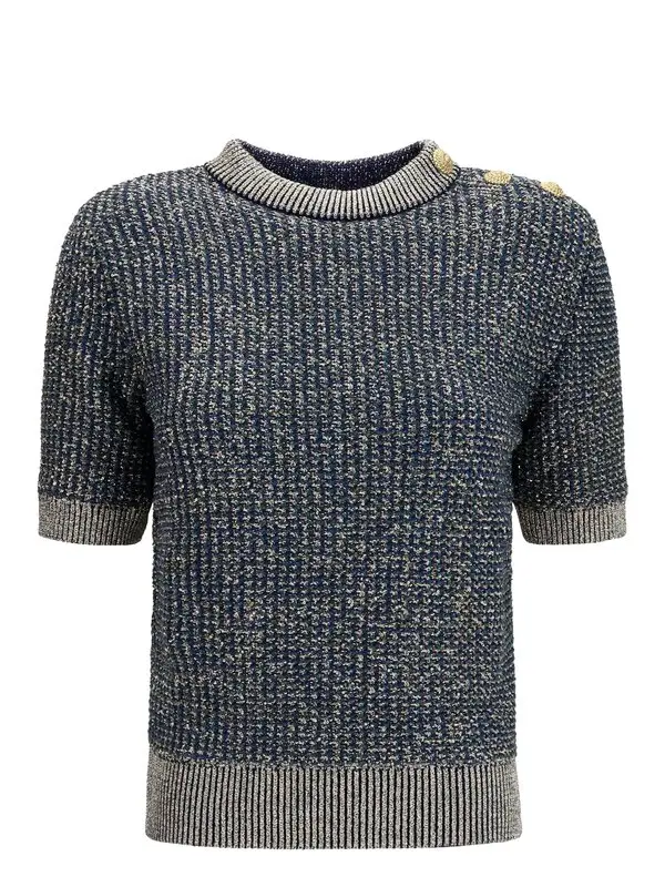 Balmain Short-sleeve Sequined Sweater - Blue