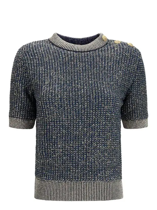 Balmain Short-sleeve Sequined Sweater - Blue