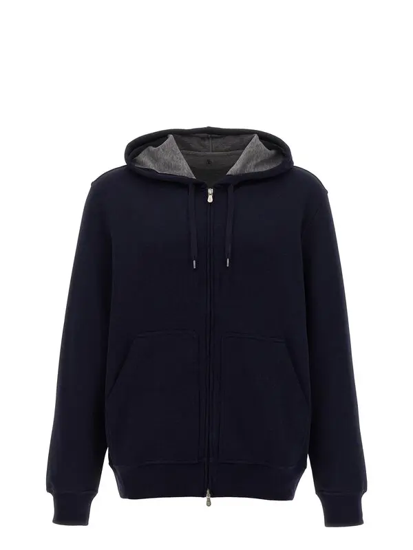 Brunello Cucinelli Zip Up Hooded Sweatshirt - Blue
