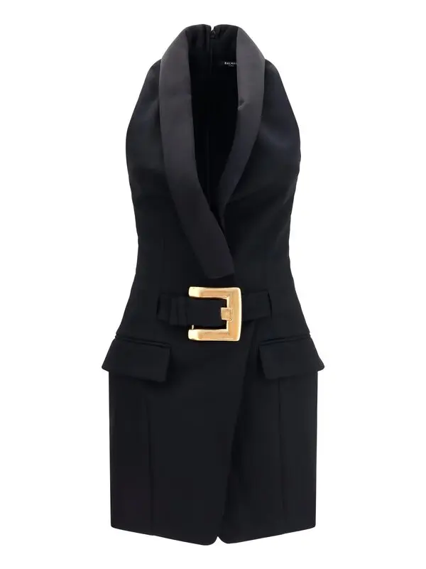 Balmain Grain De Poudre Belted Dress - Black
