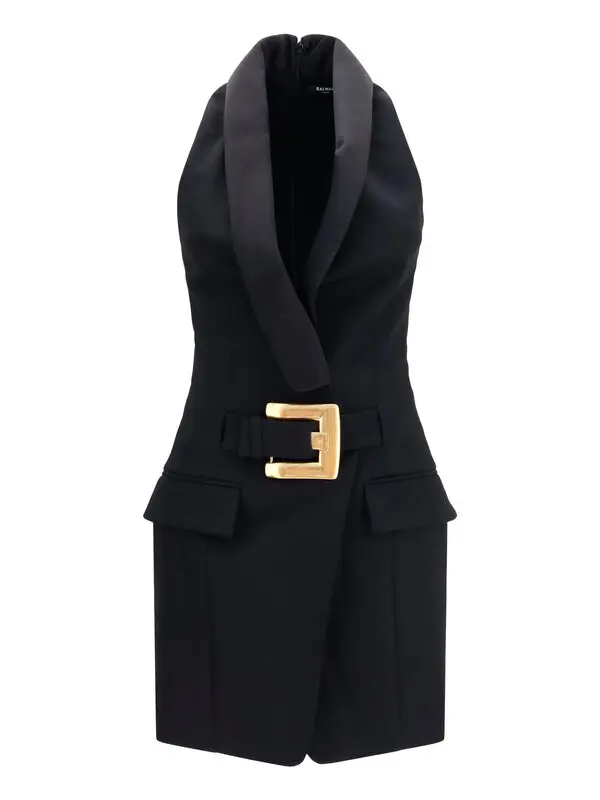 Balmain Grain De Poudre Belted Dress - Black