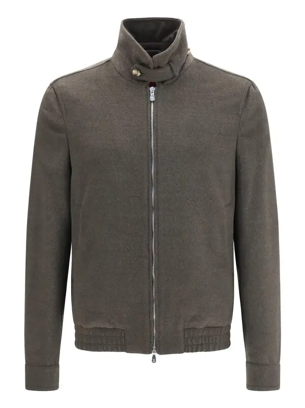 Brunello Cucinelli Wool Zip Jacket With High Collar - Gray